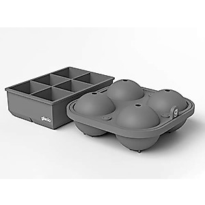 Glacio 100% Silicone Big Ice Cube Molds Combo - Giant Ice Cubes & Large Ice Sphere Mold Set - Ice Cube Molds for Cocktails and Whiskey Ice Cubes - Perfect for Craft Cocktails - Set of 2