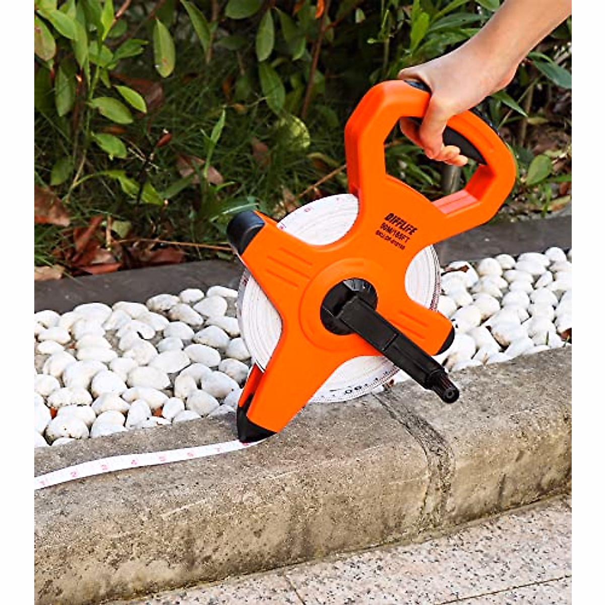 DIFFLIFE Open Reel Measure Tape Measuring Reel,165-Feet-50M by 1/2 Inch, 3X Speed Double-Coated Fiberglass Tape Measure with Metal Spike, Athletic Field, Long Jump Measuring Tape Reels (165FT)