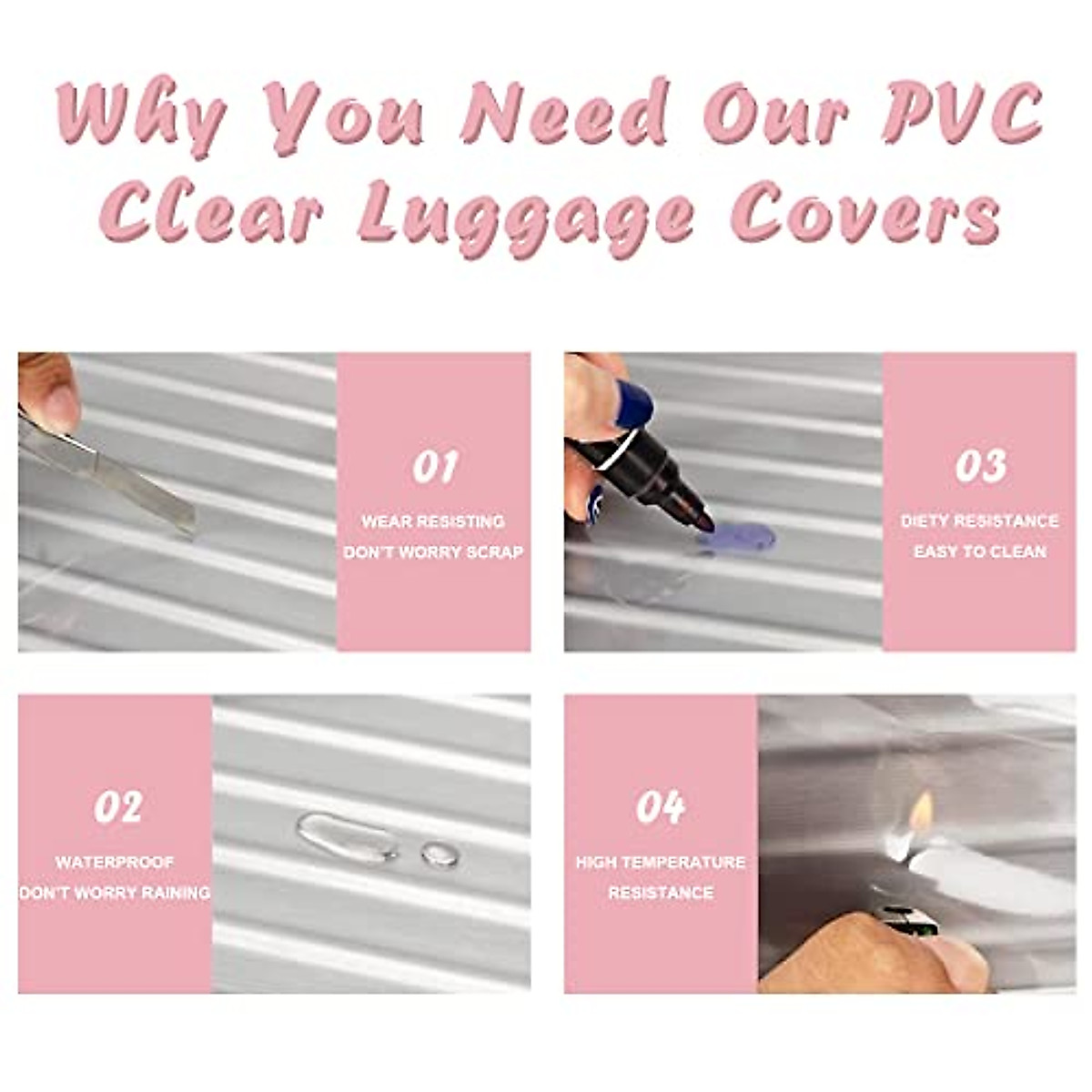 JZRTravel Luggage Cover 3 Pieces Clear PVC Suitcase Covers Protector for Tsa Approved, Suitcase Cover Set for 20 24 28 inch Luggage.