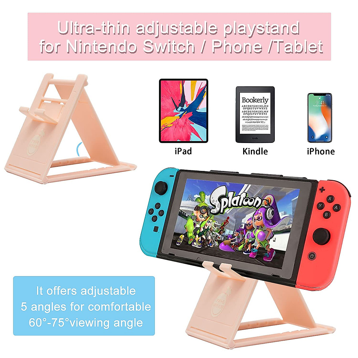 BRHE Cute Travel Carrying Case for Nintendo Switch Accessories Kit with Hard Protective Cover, Glass Screen Protector, Adjustable Stand and Thumb Grip Caps 10 in 1(Switch Pink)