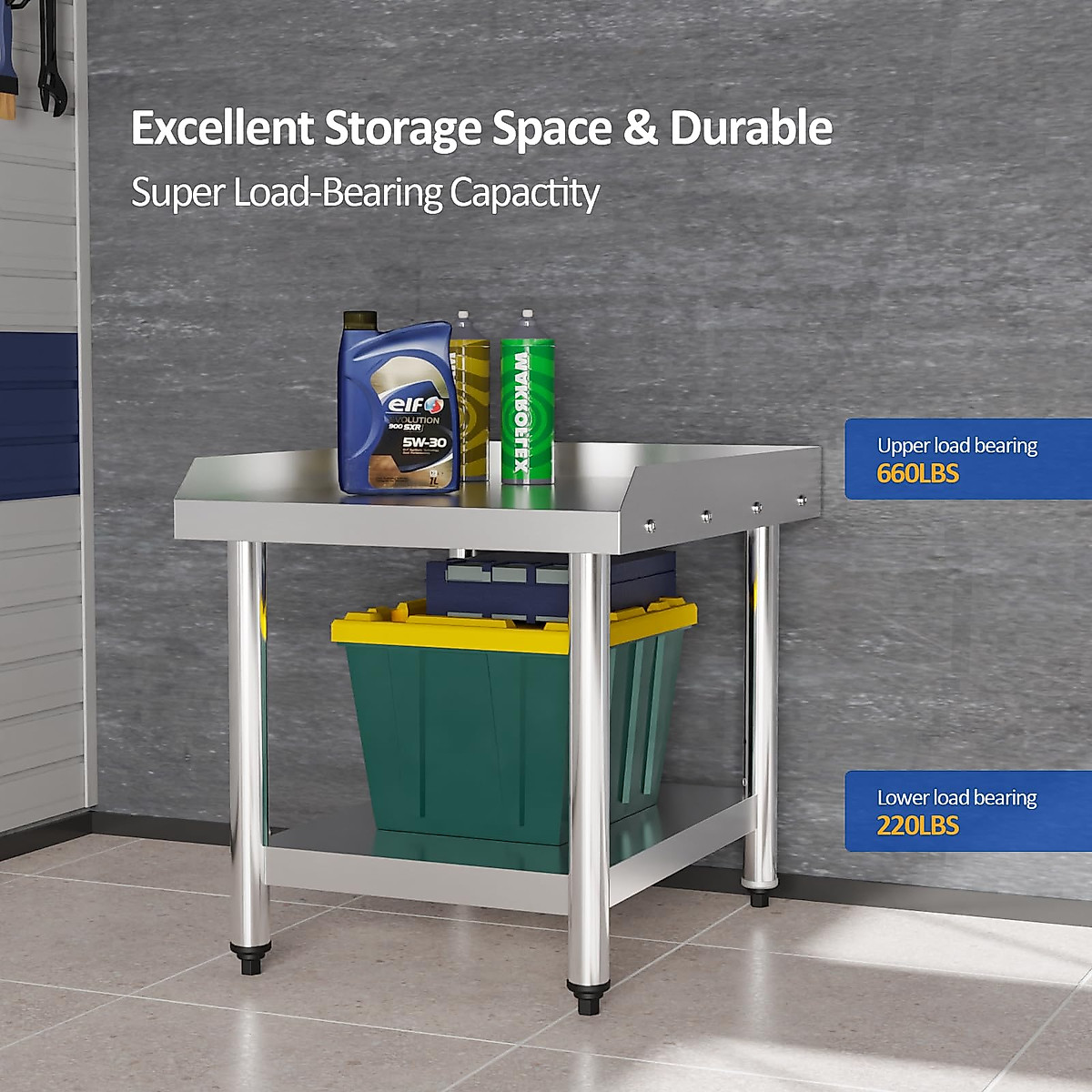 ROVSUN Stainless Steel Equipment Stand 24" L x 30" W x 26" H with Adjustable Undershelf, NSF Commercial Heavy Duty Work Table & Grill Stand Table for Restaurant, Home and Hotel Kitchen