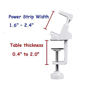 MP-MH01-2X 2 Pack Power Strip Holders with Adjustable Desk Clamp for Desktop Table - Fits 1.6" to 2.4" Power Outlet Strips | Cable Management (2 Pack White Narrow)