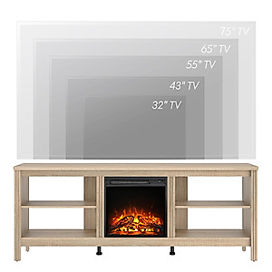 WAMPAT Fireplace TV Stand for 75 Inch TV, Farmhouse Media Console Entertainment Center with Electric Fireplace for Living Room Bedroom, 70 Inch, Black