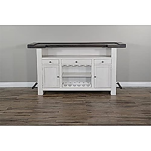 Pemberly Row 78" Farmhouse Wood Home Bar Unit Cabinet with Stemware Rack, Wine Rack for Dining Room Kitchen in Off White Dark Brown