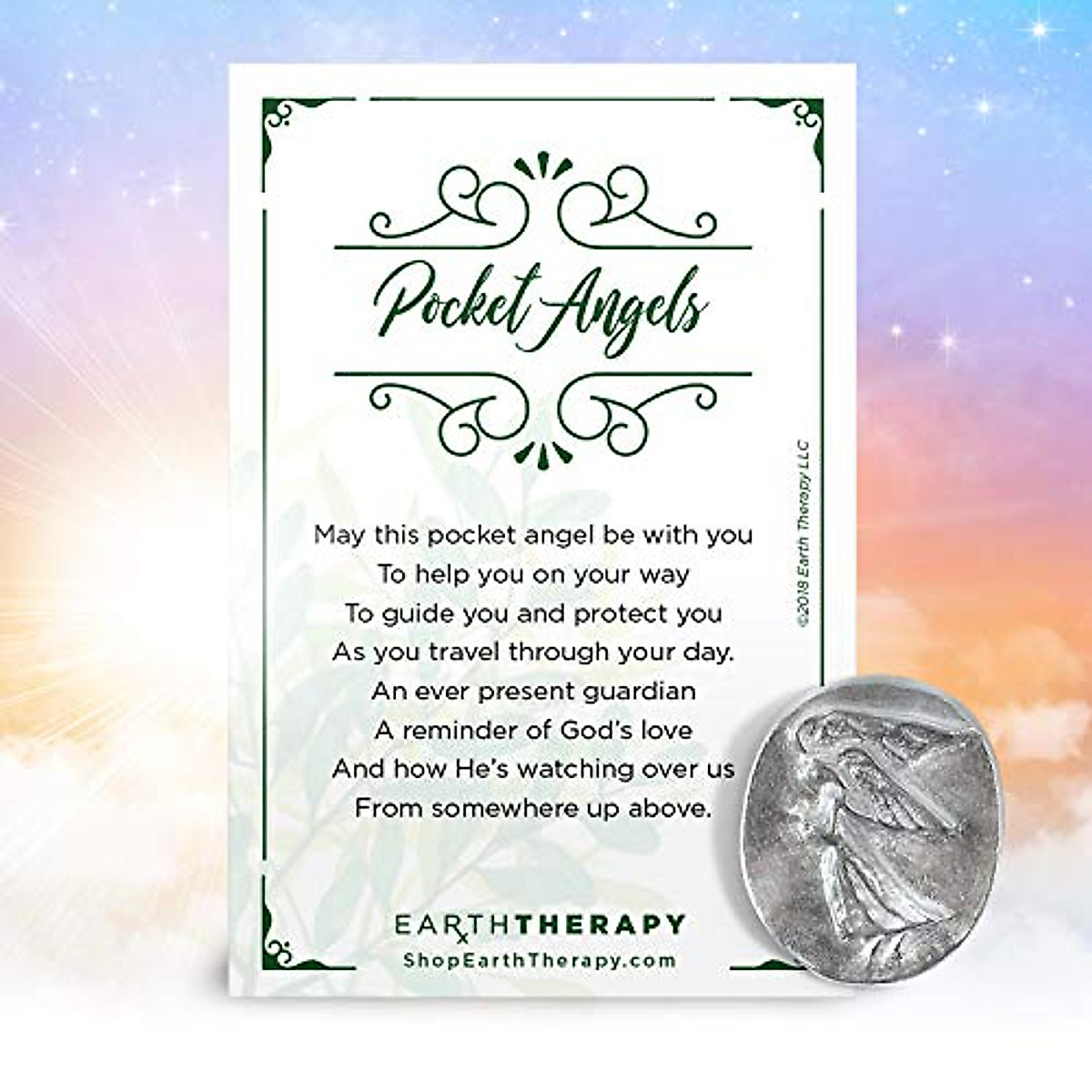 Earth Therapy Pocket Guardian Angel Healing Pack | Includes Opalite Angel Figurine, Angel Token Coin and Serenity Prayer Card