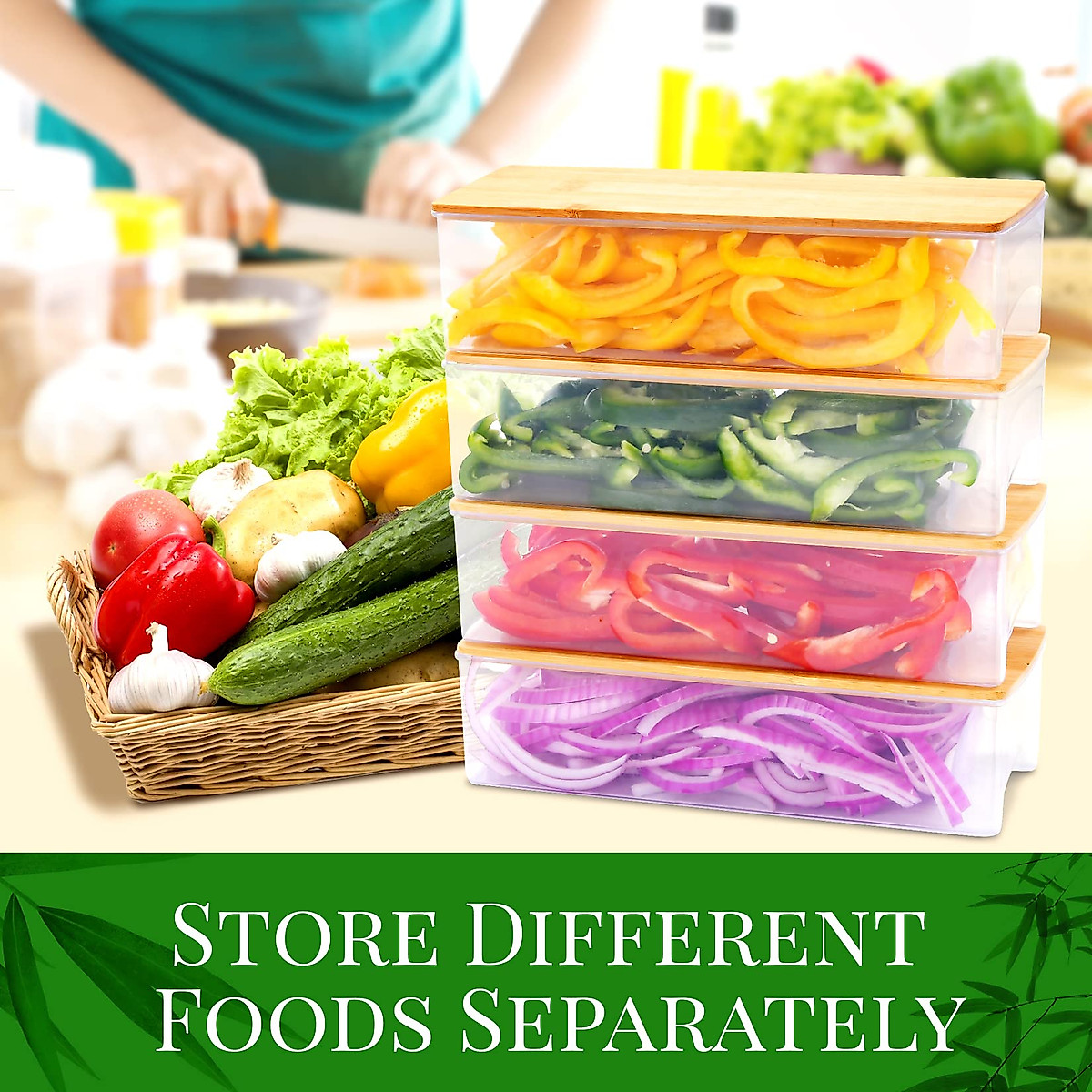 vchin Cutting Board with Containers, Lids, Graters, Large Bamboo Chopping Board with Juice Groove, Kitchen Meal Prep Station - Sturdy, Organized, Easy to Use and Clean