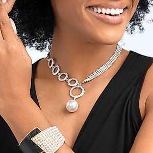 ELABEST Sparkly Rhinestone Necklace Pearl Necklace Crystal Choker Circle Necklace Trendy Tennis Chain Dainty Wedding Bridal Bridesmaid Jewelry for Women (Silver)