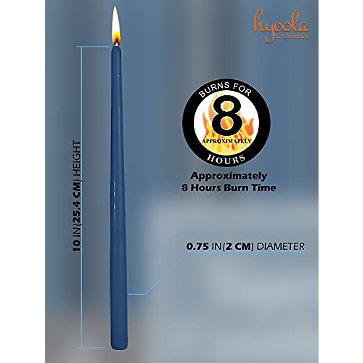 12 Pack Tall Taper Candles - 10 Inch Midnight Blue Dripless, Unscented Dinner Candle - Paraffin Wax with Cotton Wicks - 8 Hour Burn Time