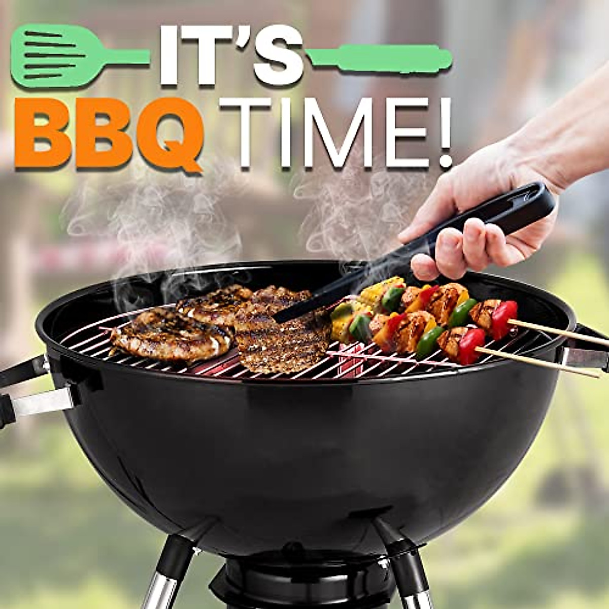 NutriChef Portable Outdoor Charcoal BBQ Grill, Stainless Steel Charcoal Grill Offset Smoker with Cover, Apple Grill and Pizza Plate, Multi-Functional Ideal for Bake. Braise, Smoke, Roast, and Grill