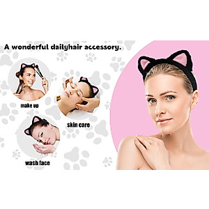 AEGYPIUS Cat Ear Headbands - Plush Soft Ears for Makeup, Shower, Teen Girls & Women (Black)