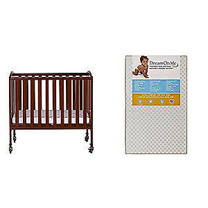 Dream On Me 2 in 1 Folding Birch Portable Crib with Dream On Me 3 Portable Crib Mattress, White