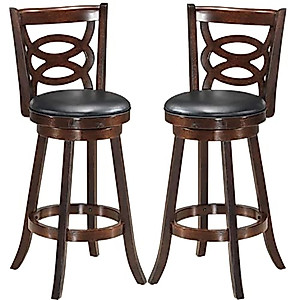 ERGOMASTER Dark Brown 2PCS Swivel Counter Height Barstool 29 Inch Seat Height Bar Chair Bar Stool （Set of 2）