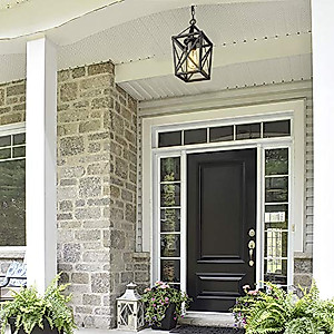 zeyu Outdoor Pendant Lights for Porch, Exterior Hanging Lantern in Black Finish with Clear Glass, ZD18-H BK