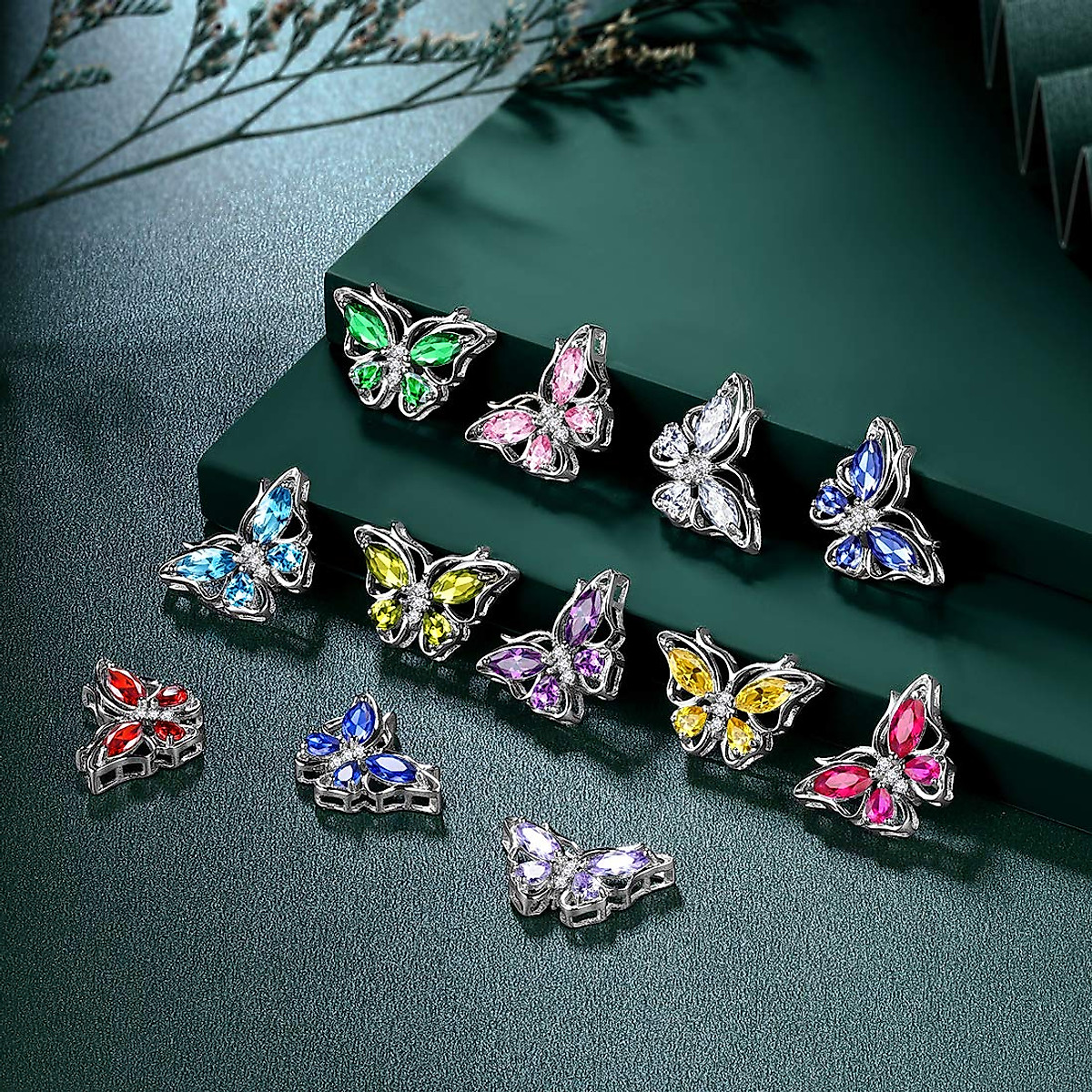 Hipunk Butterfly Blue Necklace Birthstone Women 925 Sterling Silver March-Auqamarine Birth Stone Animal Butterflies Pendant Crystal Birthday Jewelry SP0075M