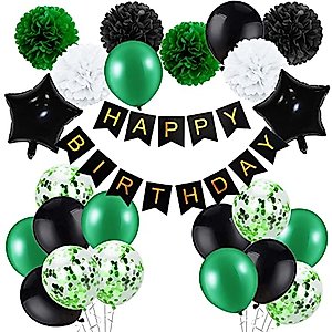 Birthday Decorations for Men Green and Black Party Decor Supplies Boy Including Happy Birthday Banner Confetti Latex Balloon Foil Balloon and Ribbon