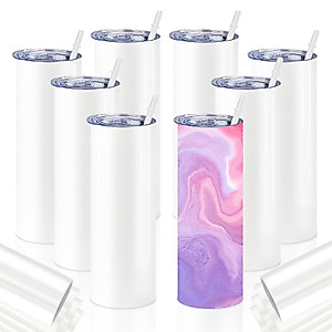 XccMe 8 Pack Sublimation Tumblers bulk,30 oz Skinny Stainless Steel Double Wall Insulated Straight Sublimation Blank with Lid,Box,Shrink Wrap Films,Polymer Coating for Heat Transfer