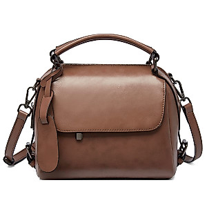 FOXLOVER Small Leather Crossbody Bags for Women Ladies Shoulder Bag Top Handle Mini Handbag and Purse (Brown)