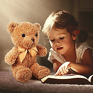 5 Pcs Bears Stuffed Animal Soft Plush Toys 12 Inches Cute Bear Small Shaggy Bear with Hoodie Bow Tie for Kids Boys Girls Baby Shower Birthday Party (Light Brown, Bow Tie Style)