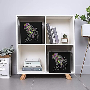 Electric Octopus PU Leather Collapsible Storage Bins Canvas Cube Organizer Basket with Handles