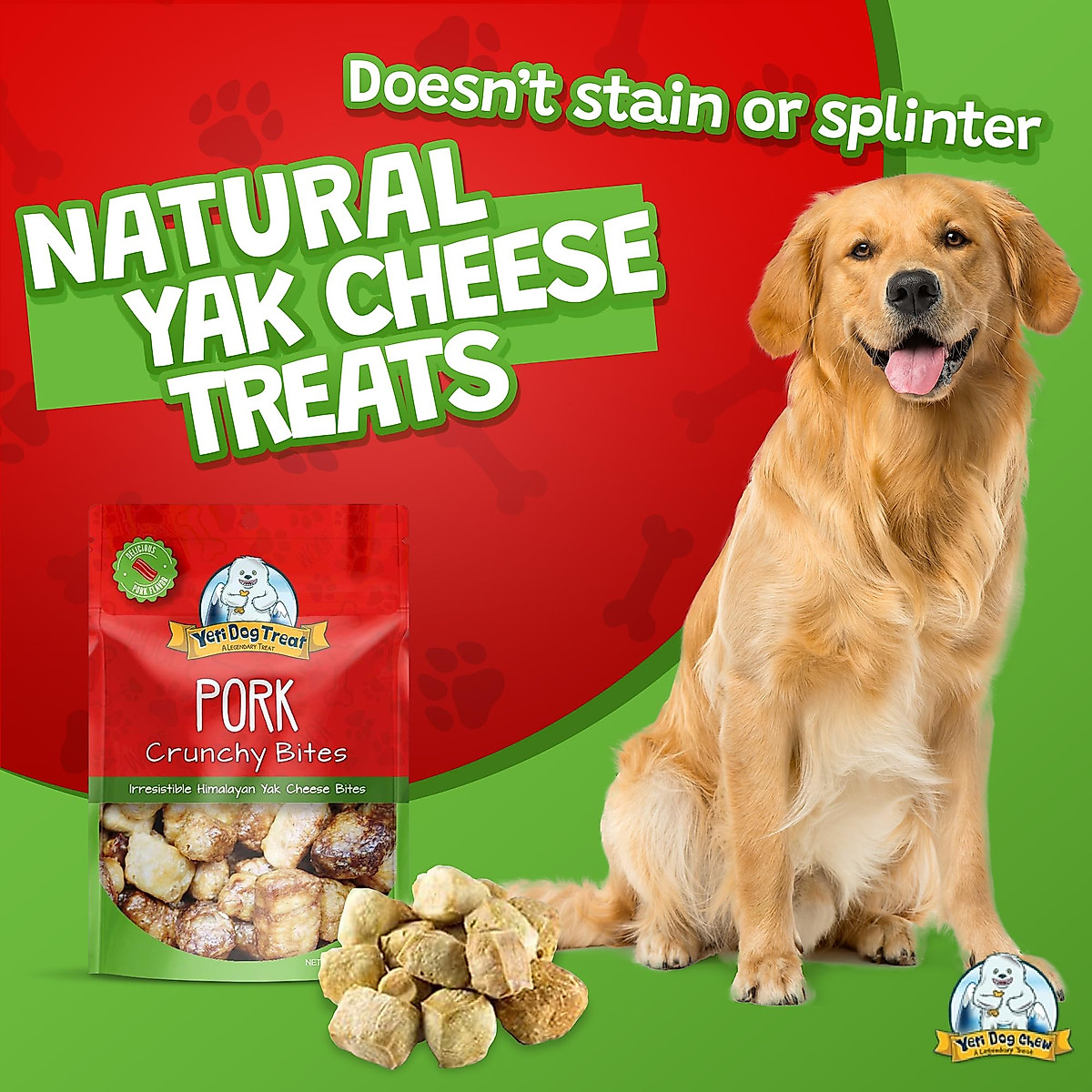 Yeti Pork Crunchy Bites Yak Cheese Dog Treats, 4 Oz