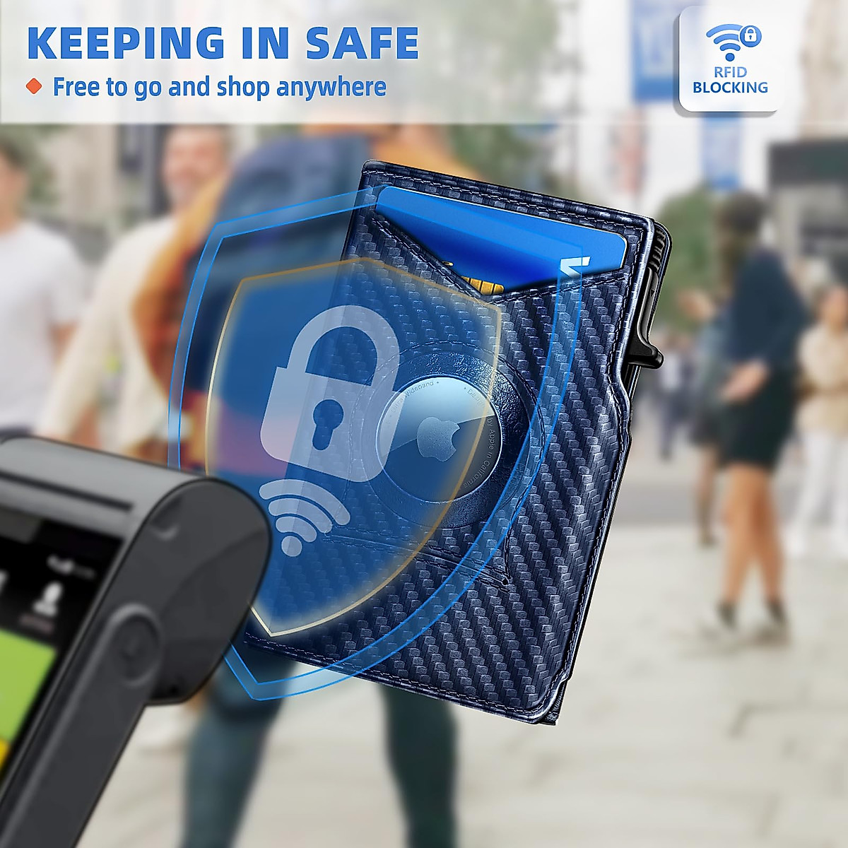 KEMISANT Airtag Wallet Men,Mens Slim Front Pocket Wallet Money Clip Standard or Apple Airtag Use 3.8"×2.8"×0.9"