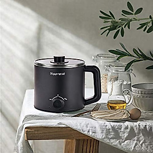 Topwit Electric Hot Pot, Mini Ramen Cooker, 1.6L Noodles Pot, Multifunctional Electric Cooker for Pasta, Shabu-Shabu, Oatmeal, Soup and Egg with Over-Heating Protection, Boil Dry Protection, Black