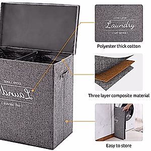 Fion'a magic Double Laundry Hamper with Lid and Removable Laundry Bags, 2 Divided Clothes Hamper, 125L Divider Dirty Clothes Basket with Handles for Bedroom, Laundry Room, Bathroom, Grey
