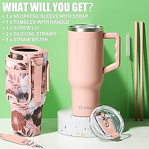 Fimibuke 40 oz Tumbler with Handle & Carrier Bag, Stainless Steel Insulated Cup with Lid & Straw & Purse Pouch Phone Pocket, Gym Water Bottle Cupholder Friendly Women Men Travel Mug with Sleeve Holder