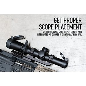 Monstrum Alpha Series 1-4x24 FFP Rifle Scope | Flat Dark Earth | Monstrum Scope Mount with 45 Degree Offset Picatinny Rail Mount | Bundle