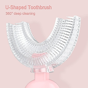 Whaline 4 Pack Kids U-Shaped Toothbrush Little Duck Manual Training Yellow White Pink Blue Tooth Brush Multicolor Silicone Whitening Massage Toothbrush Whole Mouth Toothbrush for Kids 2-6 Years