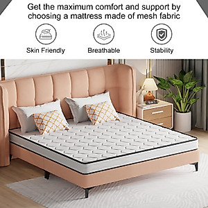 6 Inch King Size Mattress with Innerspring and Foam, Hybrid Mattress King with Fiberglass Free, Medium Firm Spring Mattress, King Size Mattress in A Box, Pressure Relief, 80"L X 76"W X 6"Th, White
