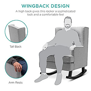 Best Choice Products Rocking Accent Chair, Tufted Upholstered Luxury Velvet Wingback for Nursery, Living Room, Bedroom w/Wood Frame - Gray