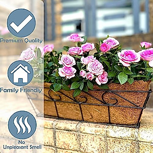 LaLaGreen Wall Planters - 16 Inch, 2 Pack Window Flower Boxes Basket Attach to House, Deck Railing Planters with Coco Liners Outdoor Balcony, Metal English Horse Troughs Fence Patio Porch Over Rail