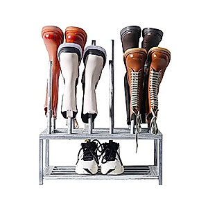 WELLAND 2-Tier Boot Storage Rack for Tall Boots and Shoes, Wooden Boot Holder Shoes Storage Organizer Rack, Holds 8 Pairs, Suitable for Rain Boot, Work Boot, Knee-high Boot, Washed White