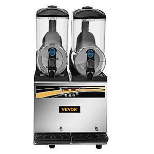 VEVOR Commercial Slushy Machine, 15Lx2 Tank Margarita Maker, 1000W Stainless Steel Smoothie Frozen Drink Maker for Supermarkets Cafés Restaurants Bars Home Use