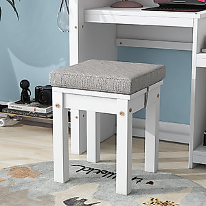 LAVHOME Kids Desk and Chair Set Wood Study Desk with Storage and Cushion Stool House Shaped Art Table for Girls Boys Children,White