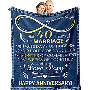 Atokker 40th Anniversary Blanket Gifts, 40th Wedding Anniversary Couple Gifts, Best 40th Gifts Ideas, 40 Years of Marriage Gifts for Parents, Grandparents, Dad, Mom, Her, Him 60"x50" Throw Blanket