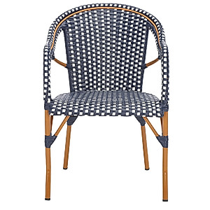SAFAVIEH Outdoor Collection California Navy/White 18-inch Bistro Arm Chair Set of 2 (Fully Assembled)
