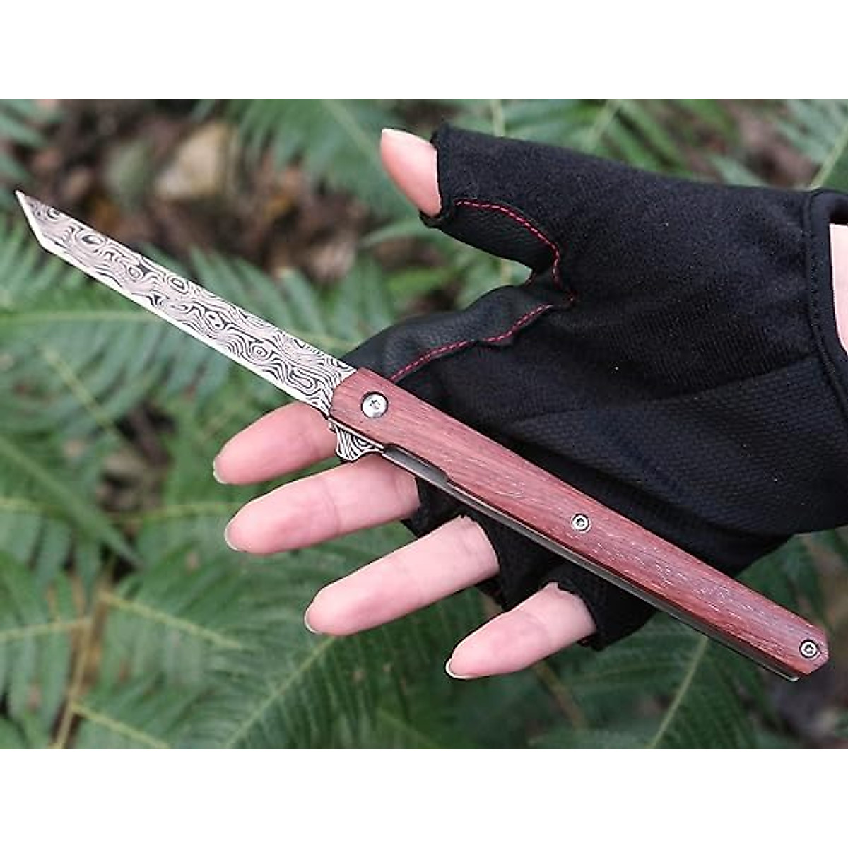 Kitory Slim Pocket Knife, 3.8'' Red Wooden Handle, High Stainless Steel Thick Blade,Whittling, Camping, Hunting, General Use, Indoor and Outdoors