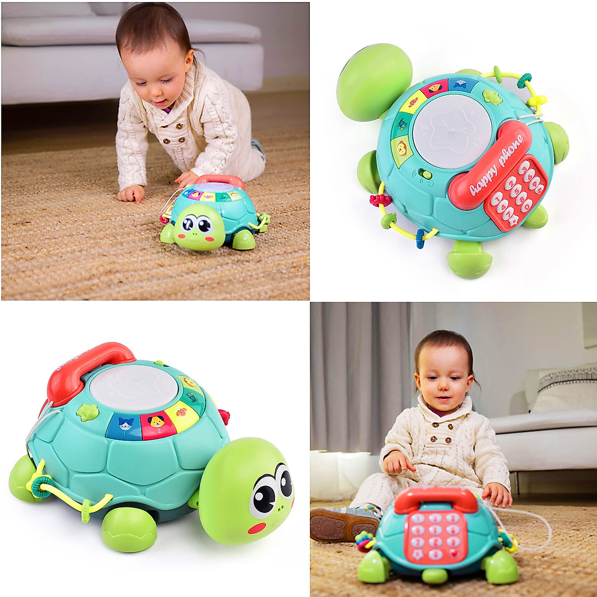 Boxgear Musical Turtle Toy - Baby Crawling Toys for Babies 18+ Months - Learning with Sound, Music, Lights, Phone, Letters, Numbers - for Motor Skills, Cognitive Development, Hand-Eye Coordination