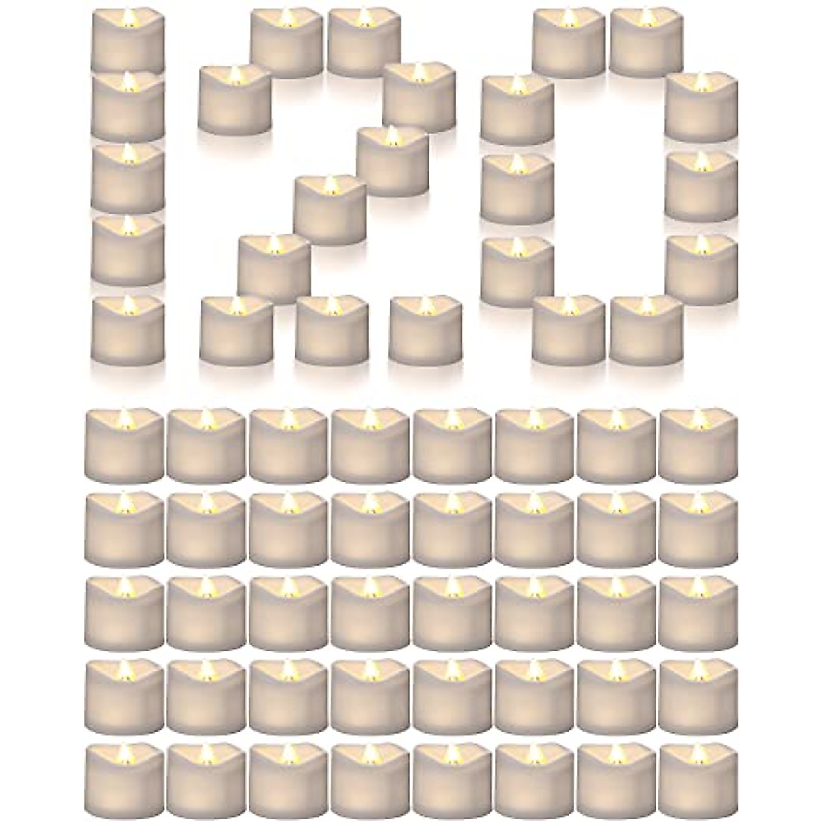 Hortsun 120 Pieces Flameless Tea Lights Candles Longer Battery Operated Votive Led Candles Flickering Romantic Tealights for Seasonal Festival Celebration Decor (Warm White)