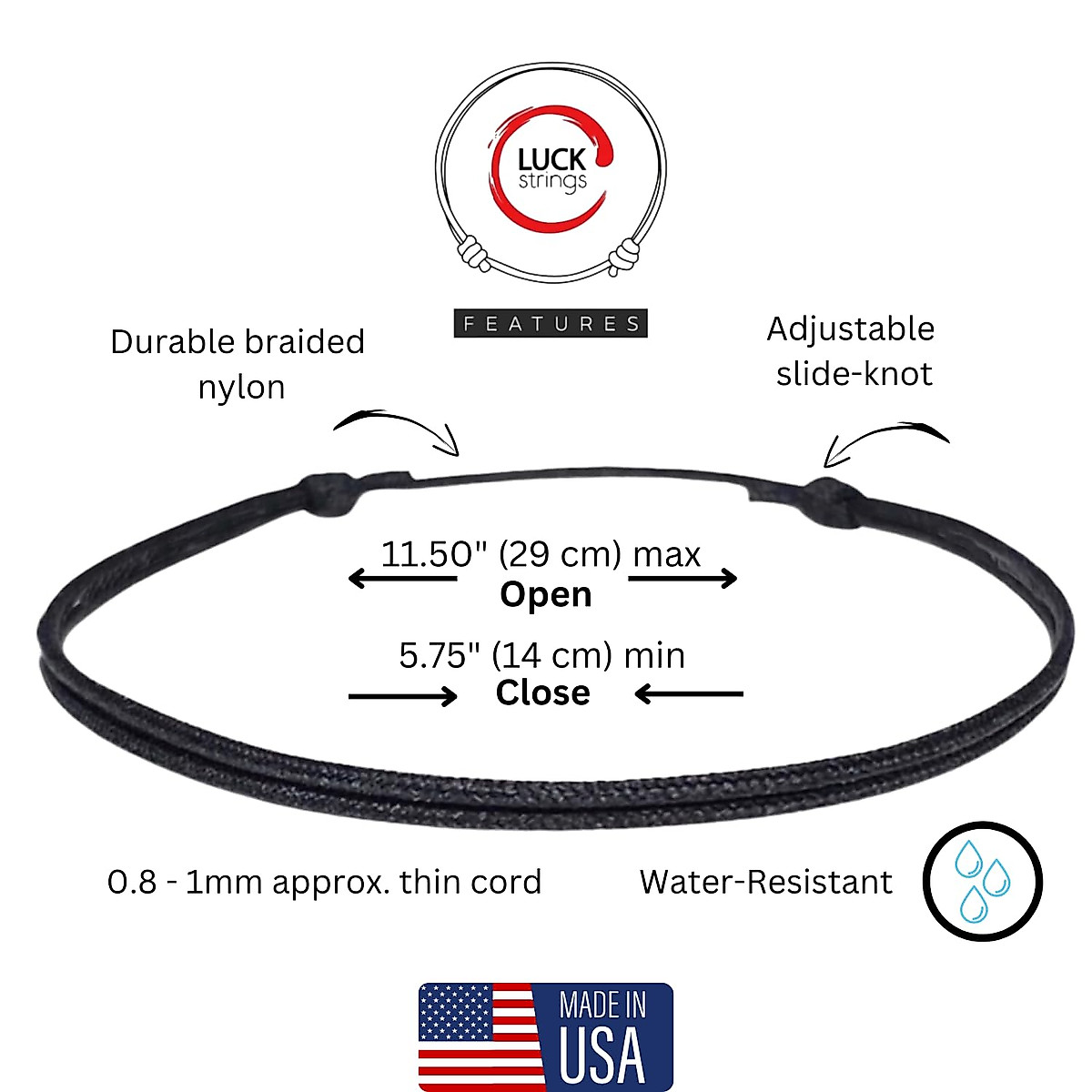 Thin Black Cord Bracelet for Men Women Teen Unisex Adult - Waterproof Nylon Surfer String Friendship Bracelets Summer Beach Accessories