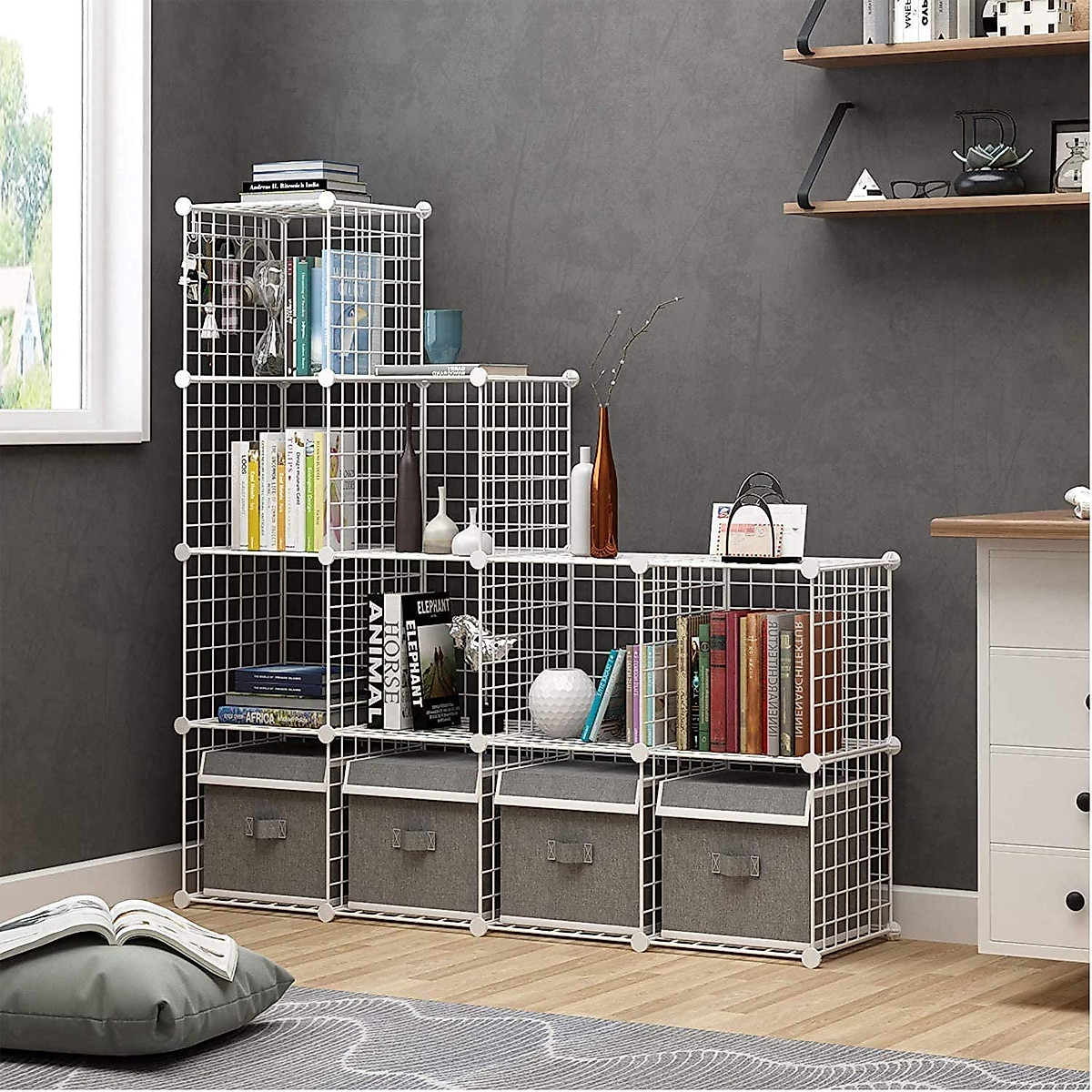C&AHOME Wire Cube Storage, 12-Cube Storage Organizer Metal, C Grids Storage Bins Shelving, Modular Bookshelf Shelf, Closet Cabinet Ideal for Bedroom, Office 36.6”L x 12.4”W 48.4”H White
