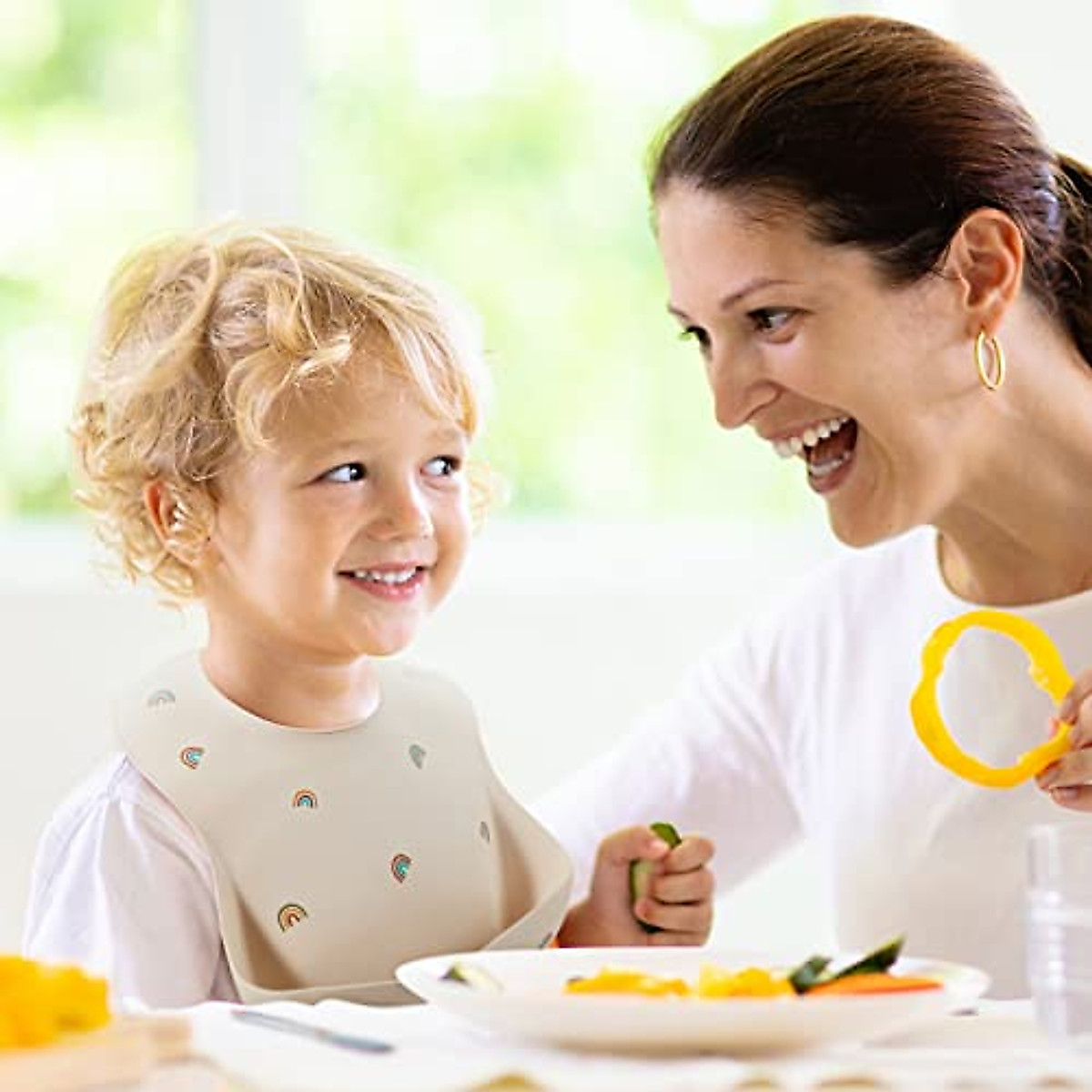 JaGely 6 Pcs Baby Silicone Bibs Soft Adjustable Fit Baby Bibs Waterproof Feeding Silicone Bibs with Food Catcher Pocket for Toddlers Girls Boys