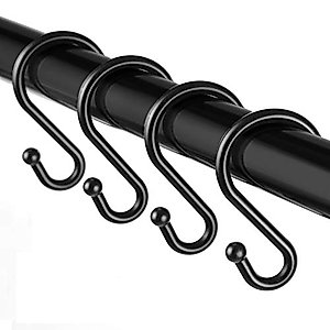 Metal Shower Curtain Hooks，Set of 12 Rings，Rust Resistant S Shaped Hooks Hangers for Shower Curtains, Kitchen Utensils, Clothing, Towels, etc. (Black)