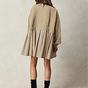 MFNDVD Orders Placed by me Women's Plus Size Sweatshirt Dress Crewneck Long Sleeve Pullover Patchwork Dress Short Fall Clothes Trendy 2025 Beige Dress for Women X-Large