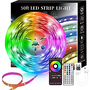 50FT Smart LED Strip Lights, Sync to Music with 40 Key Remote Controller，Lighting Strips with App Control LED Lights for Bedroom,Christmas Lights decration (Multi-Colored, 50FT)