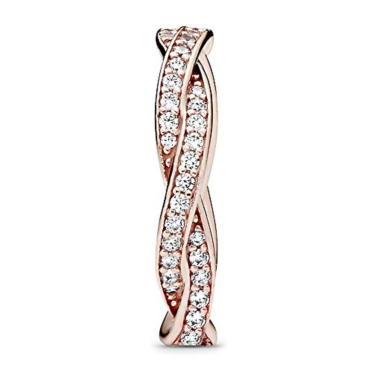 Pandora Sparkling Twisted Lines Ring - Stackable Rose Gold Ring for Women - 14k Rose Gold-Plated Rose with Cubic Zirconia - Size 9