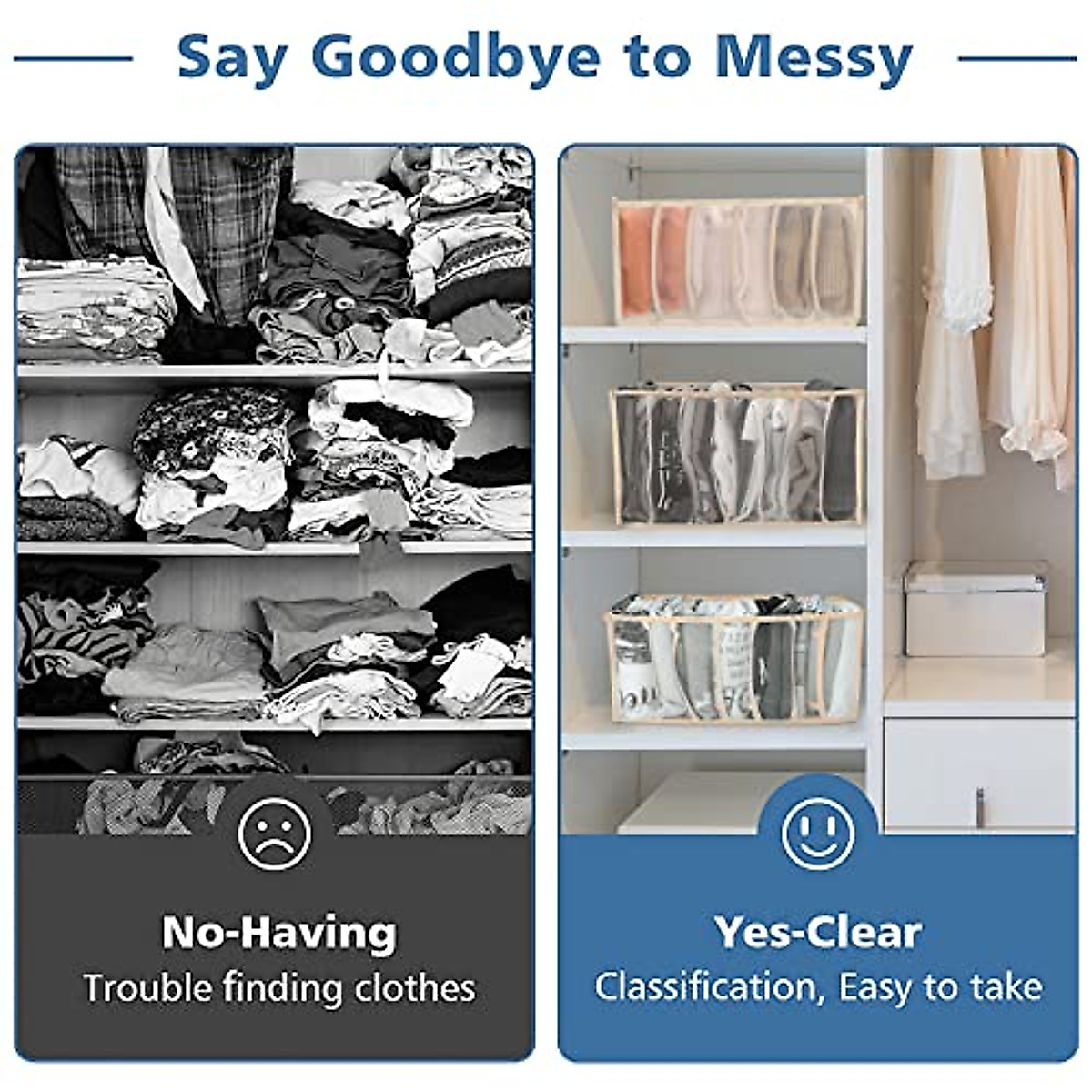 HIPTIS Wardrobe Clothes Organizer,5PCS Washable Drawer Organizers for Clothes Large Bedroom Closet Organization Storage Baskets for Organizing 7Grids for Jeans,T-shirts,Underwear