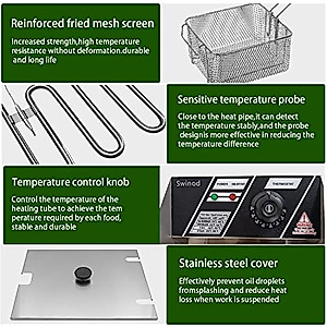 Swinod Commercial Deep Fryer with Basket, 12 Liter Adjustable Temperature Fryer 3400W